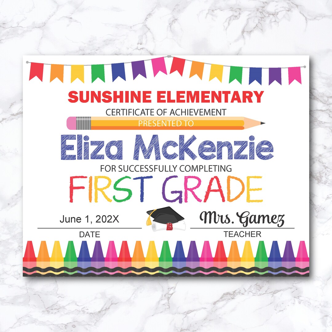First Grade Graduation Certificate: Keepsake Diploma (PDF) - Etsy