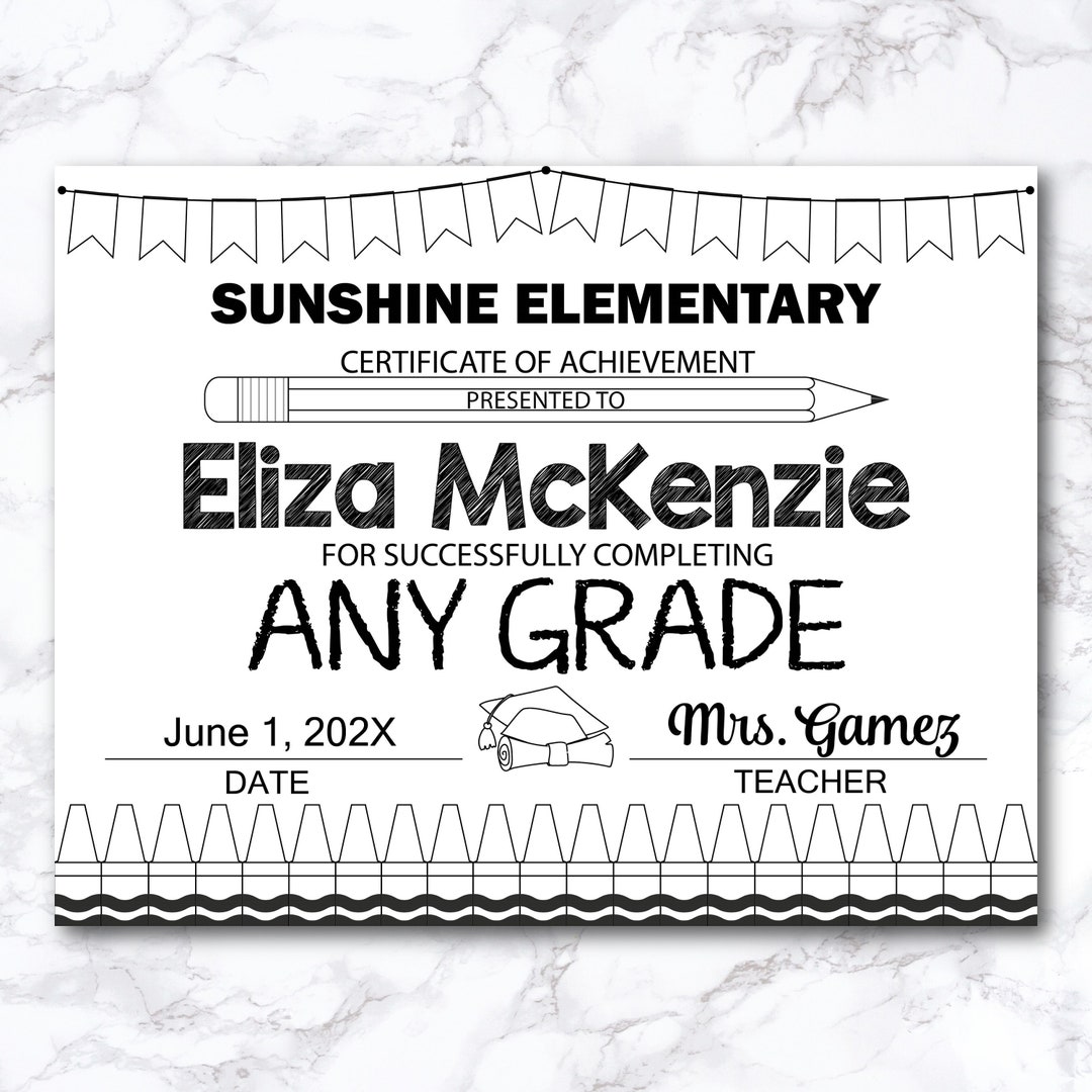 Editable Any Grade Diploma, Elementary Graduation, School Certificate ...
