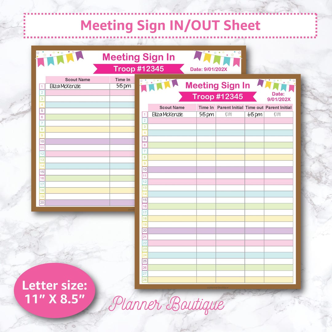 Meeting Sign In/out Sheet: Attendance Tracker (digital Download) - Etsy