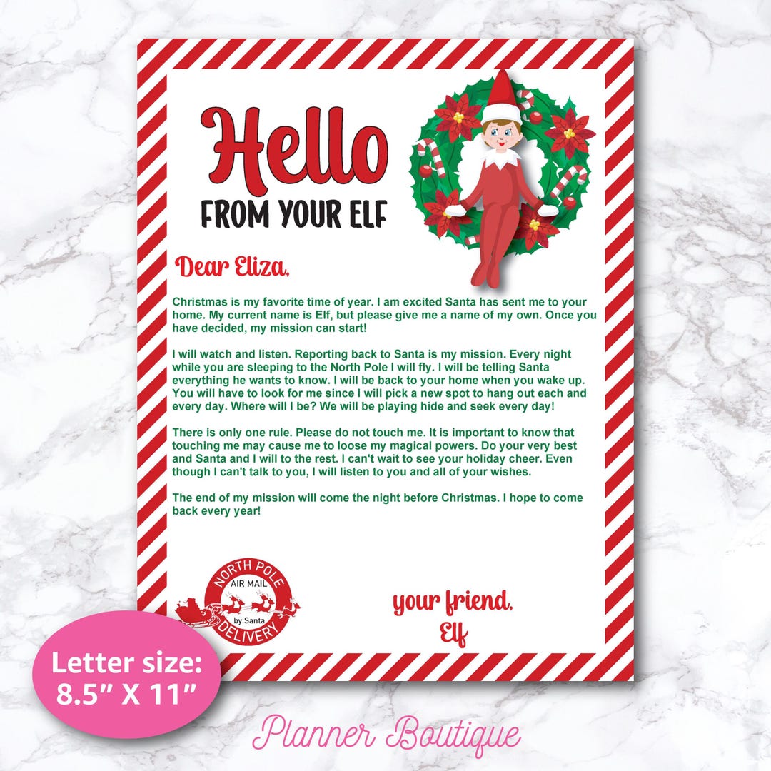 Christmas Elf Introduction Arrival Letter Printable First-time New Girl ...