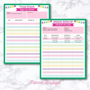 Editable Snack Signup Sheet Log With Allergy and Suggestions Printable ...