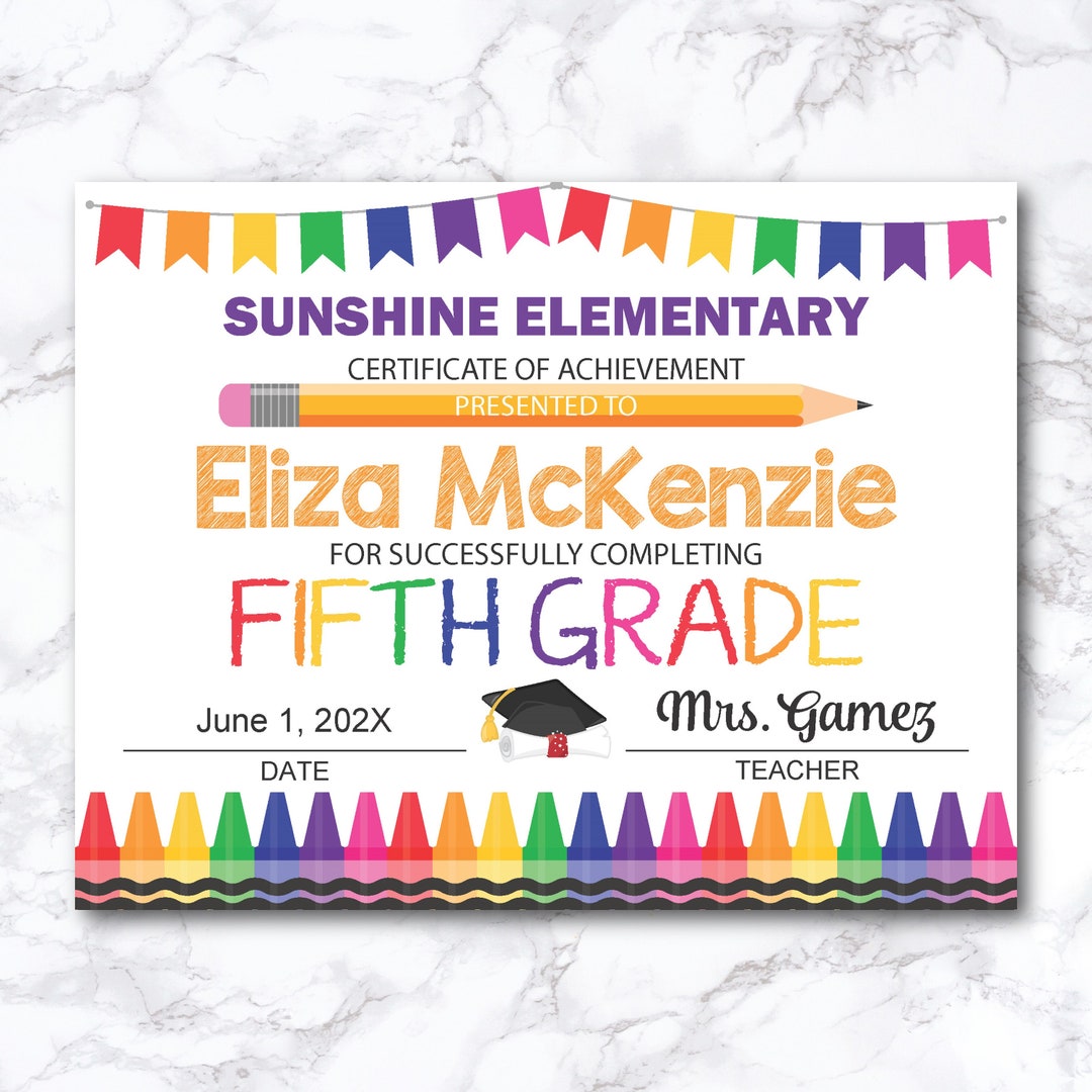 Fifth Grade Graduation Diploma: Printable Certificate (digital Download ...
