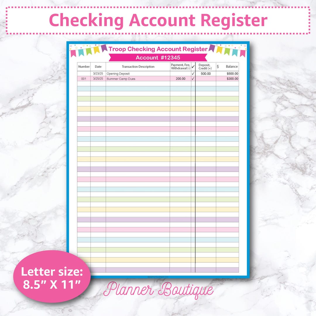 Checking Account Register (editable PDF) - Etsy