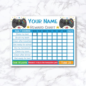 Reward Chart Editable Video Game Reward Chart Chore Chart Behavior ...
