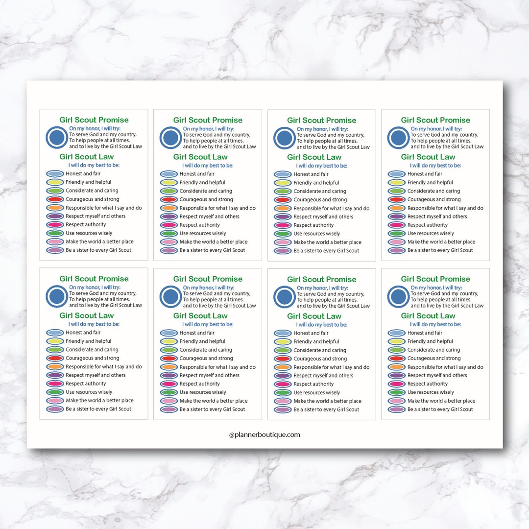 Girl Scout Promise and Law Printable Keychain, Daisy Girl Scout, Daisy ...