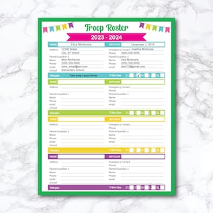 Troop Leader Roster, Printable, Fillable, Editable, Personalized, Troop ...