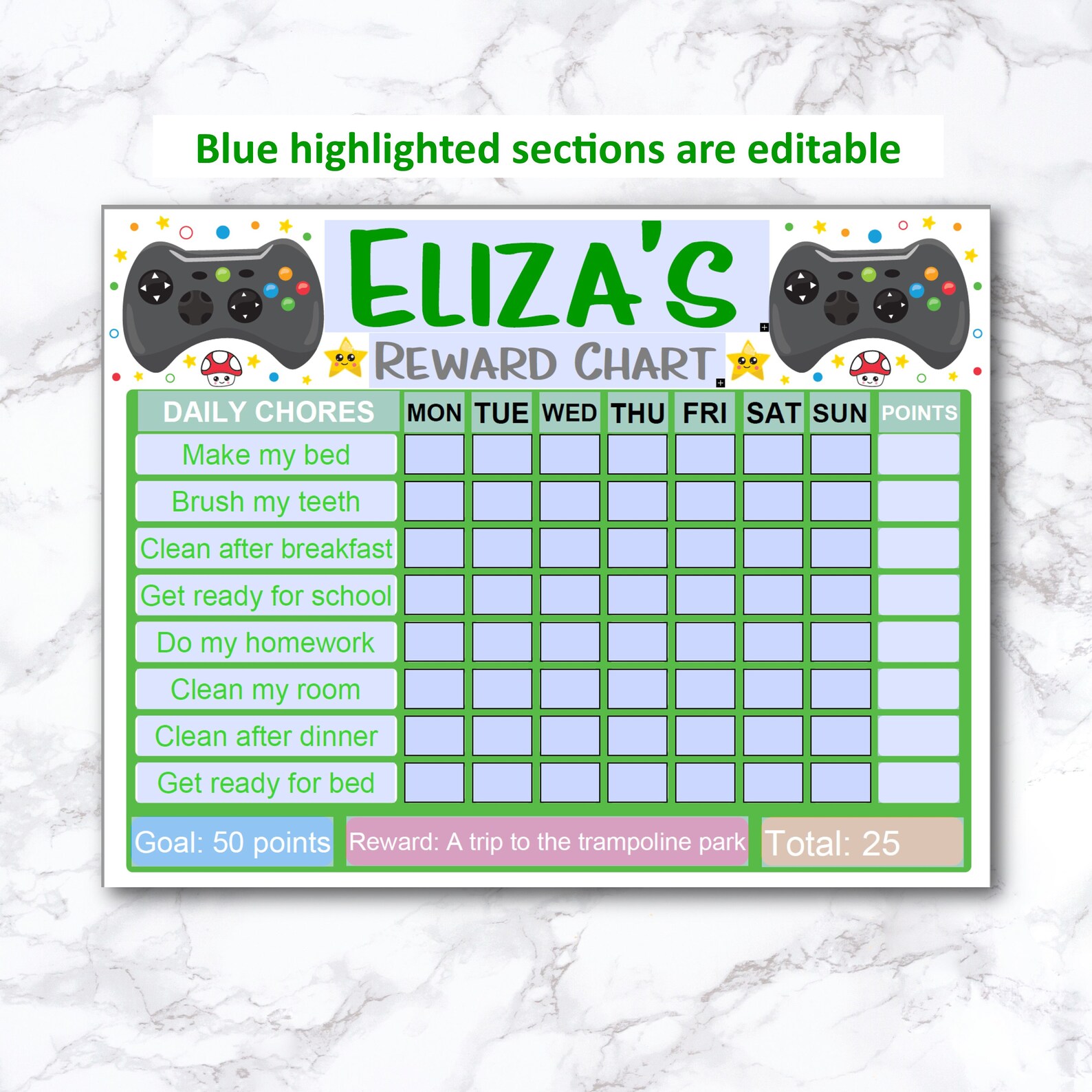 Reward Chart Editable Video Game Reward Chart Chore Chart Behavior ...