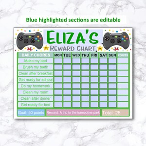 Reward Chart Editable Video Game Reward Chart Chore Chart Behavior ...