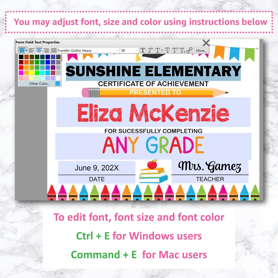 Elementary School Graduation Diploma Certificate (digital Download ...