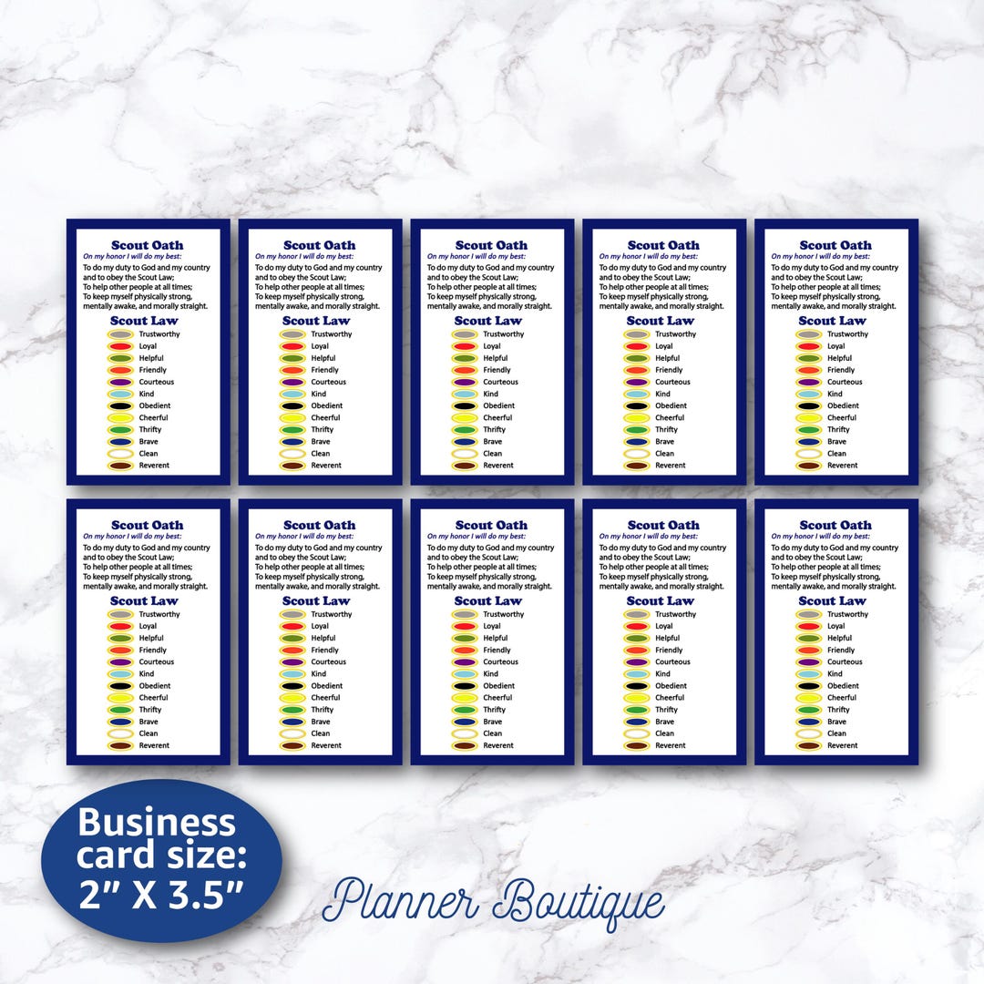 Editable Scout Oath and Law Cards Printable Business Card Size Keychain ...