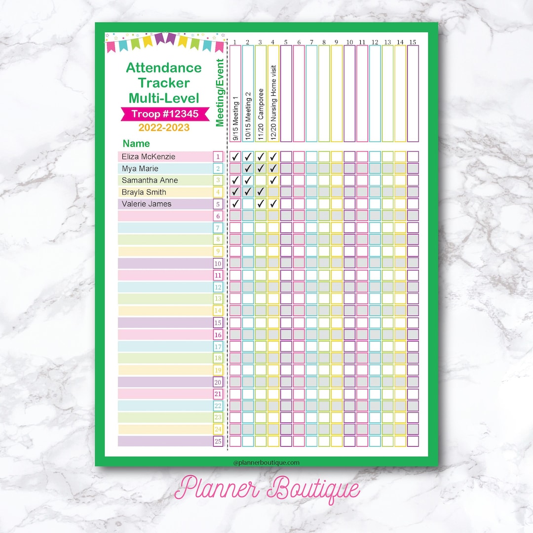 Attendance Tracker: Printable Troop Meeting Leader Sign-in Sheet (PDF ...