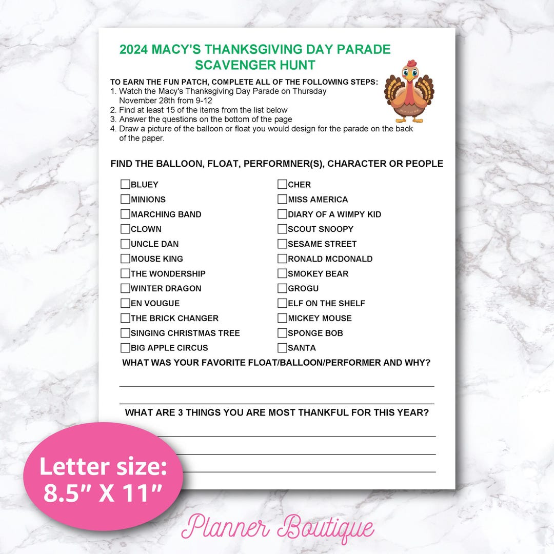 Editable Thanksgiving Day Parade Scavenger Hunt Scout Activity Fun ...