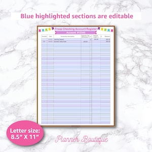Checking Account Register Girl Troop Leader Logs Forms Scout Leader ...