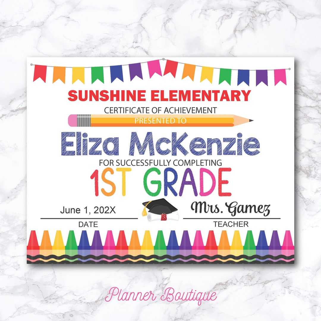 First Grade Graduation Certificate: Keepsake Diploma (PDF) - Etsy