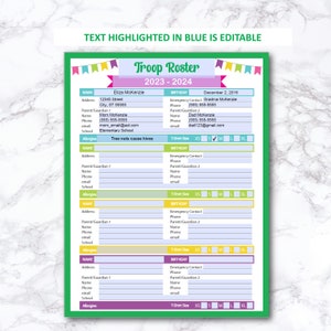 Troop Leader Roster, Printable, Fillable, Editable, Personalized, Troop ...