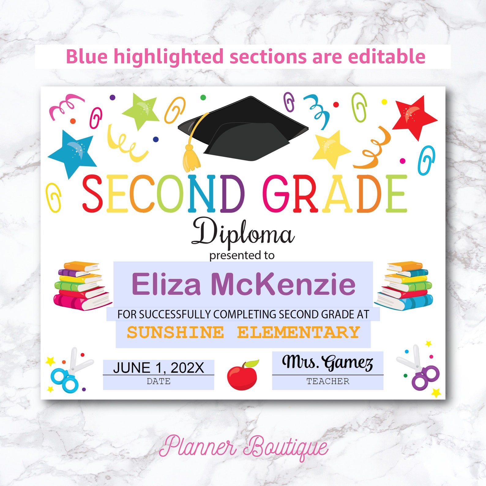 Second Grade Diploma: Printable Graduation Certificate (digital ...
