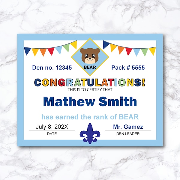 Cub Scout Den Leader Certificate - Etsy