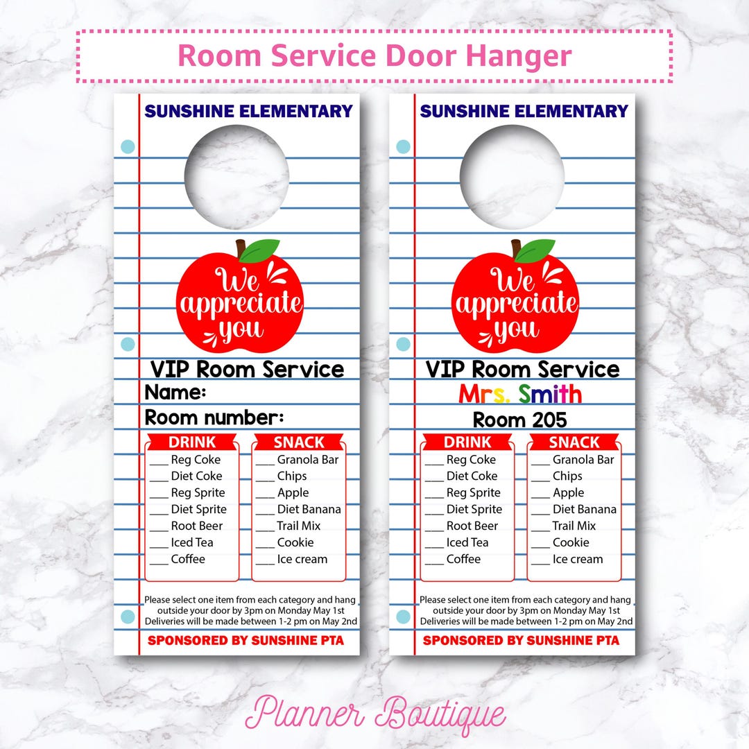 Teacher Appreciation Room Service Door Hanger (digital Download) - Etsy