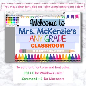 Classroom Welcome Sign Crayon Theme Door Banner Bunting Teacher Class ...
