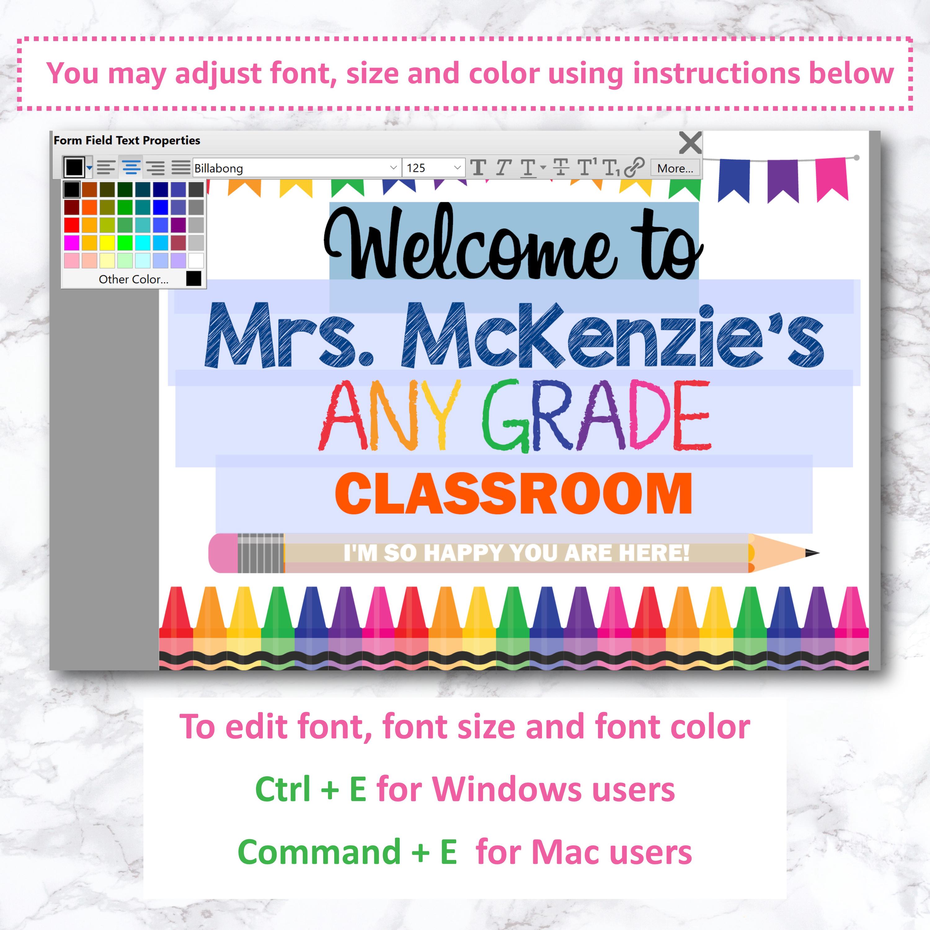 Crayon Theme Classroom Welcome Sign: Editable Door Banner (digital ...