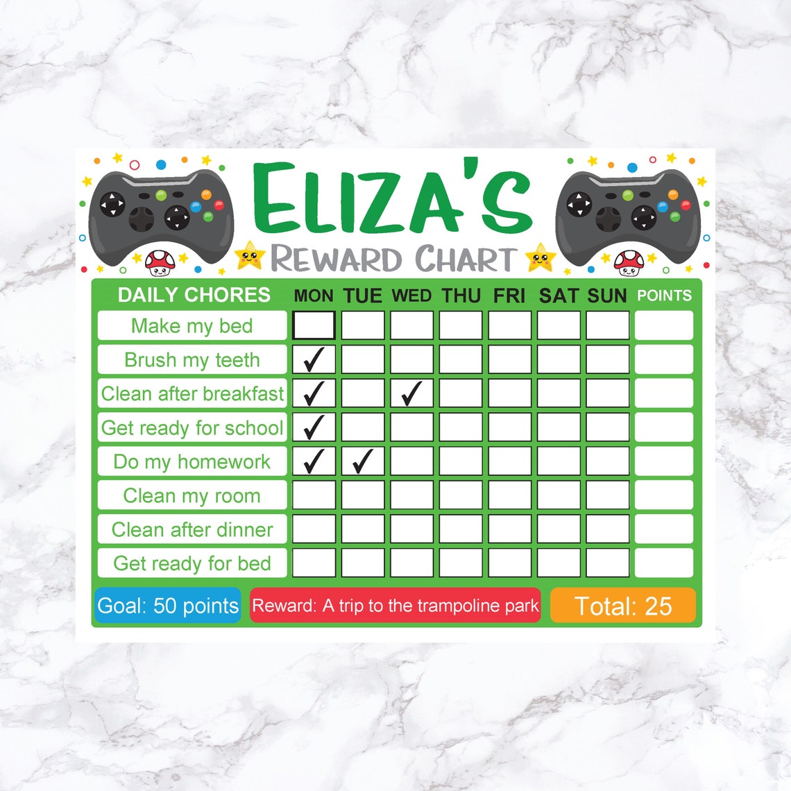 Video Game Reward Chart: Editable Chore Chart (digital Download) - Etsy
