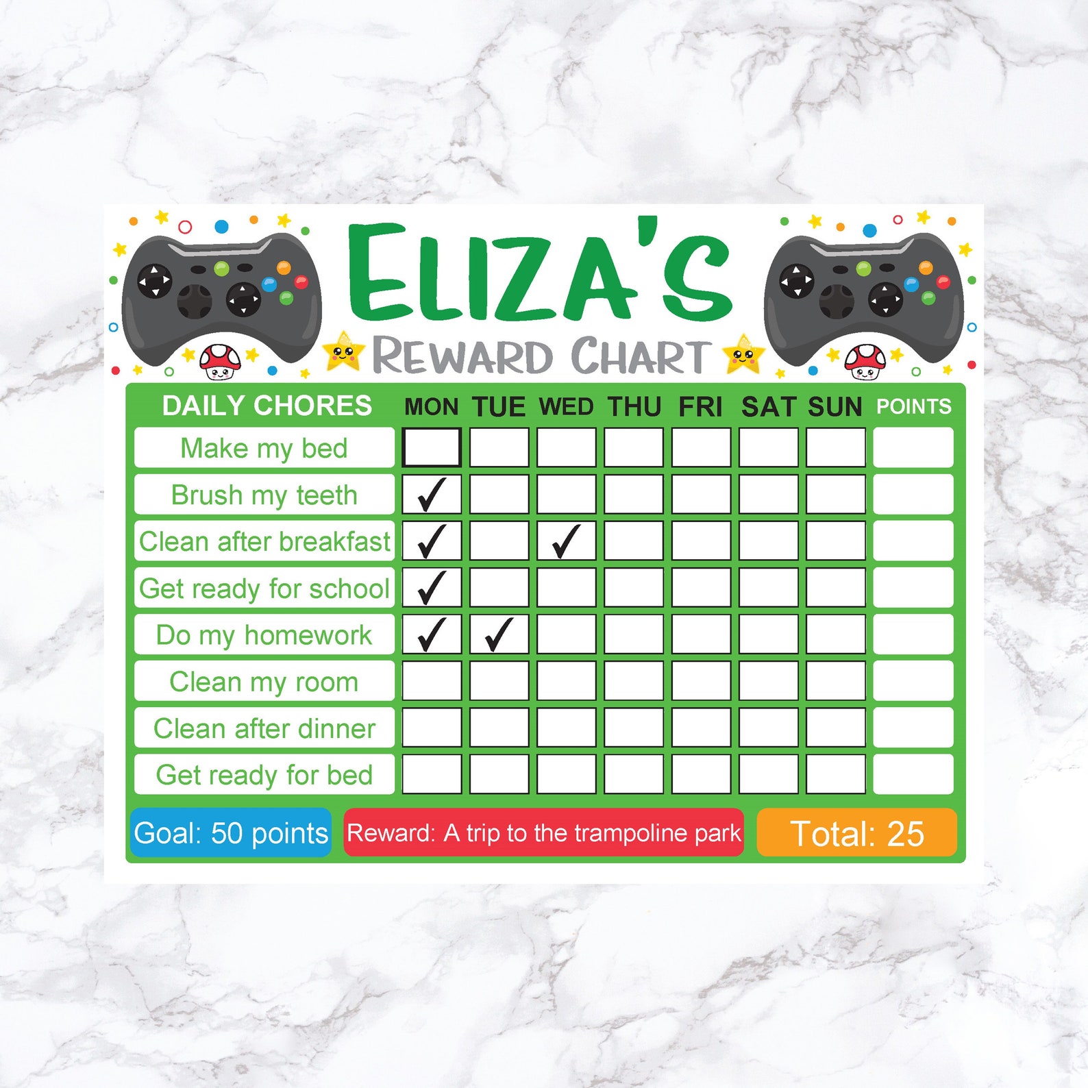 Reward Chart Editable Video Game Reward Chart Chore Chart Behavior ...