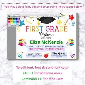 Editable First Grade Diploma, Printable School Diploma Certificate ...