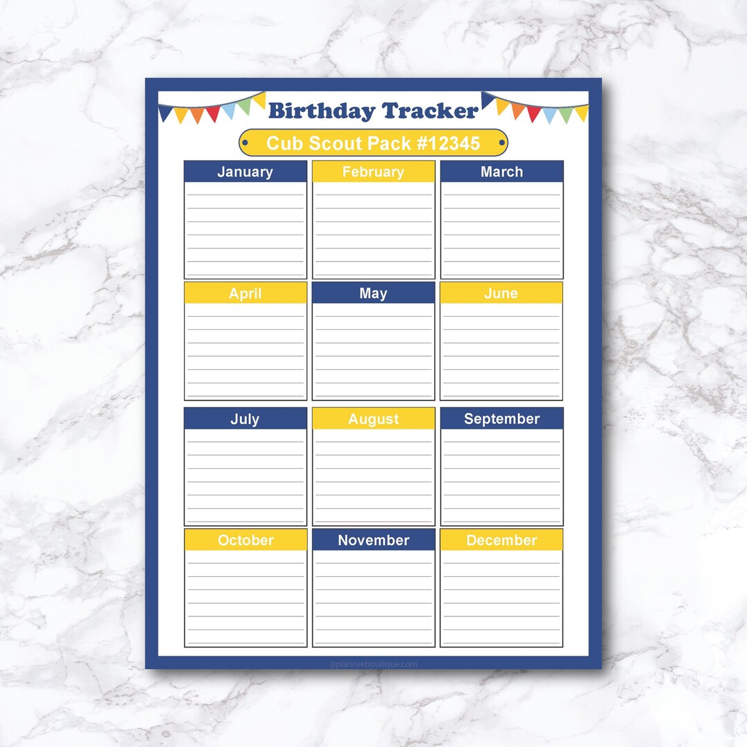 Birthday Tracker Printable, Den Leader Calendar, Pack Leader Meeting ...