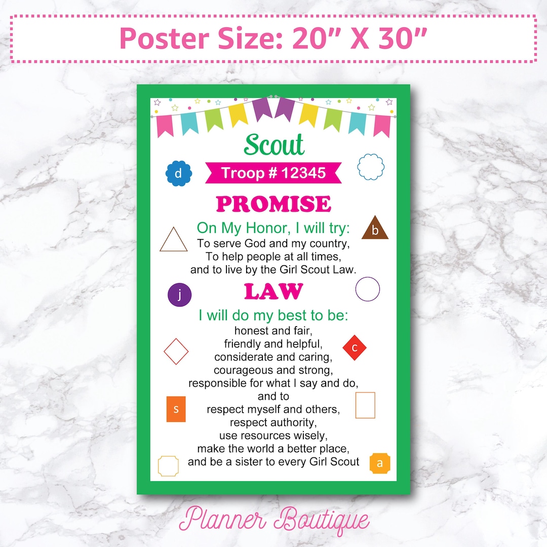 Editable Scout Promise and Law Poster for Troop 20" X 30" Printable ...