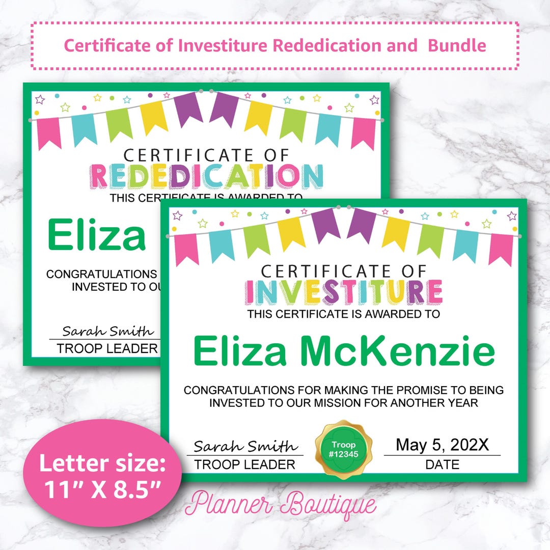 Certificate of Investiture and Rededication Bundle Editable for All ...
