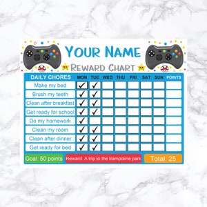 Reward Chart Editable Video Game Reward Chart Chore Chart Behavior ...