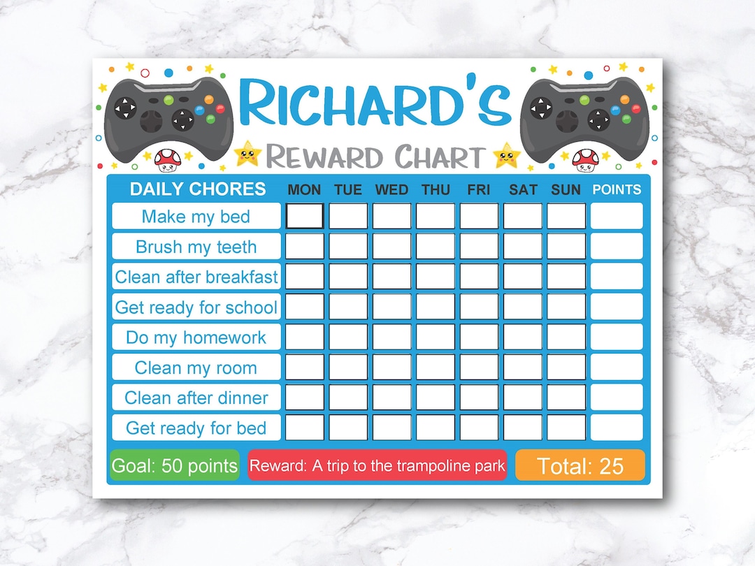 Reward Chart Editable Video Game Reward Chart Chore Chart Behavior ...