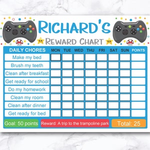 Reward Chart Editable Video Game Reward Chart Chore Chart Behavior ...