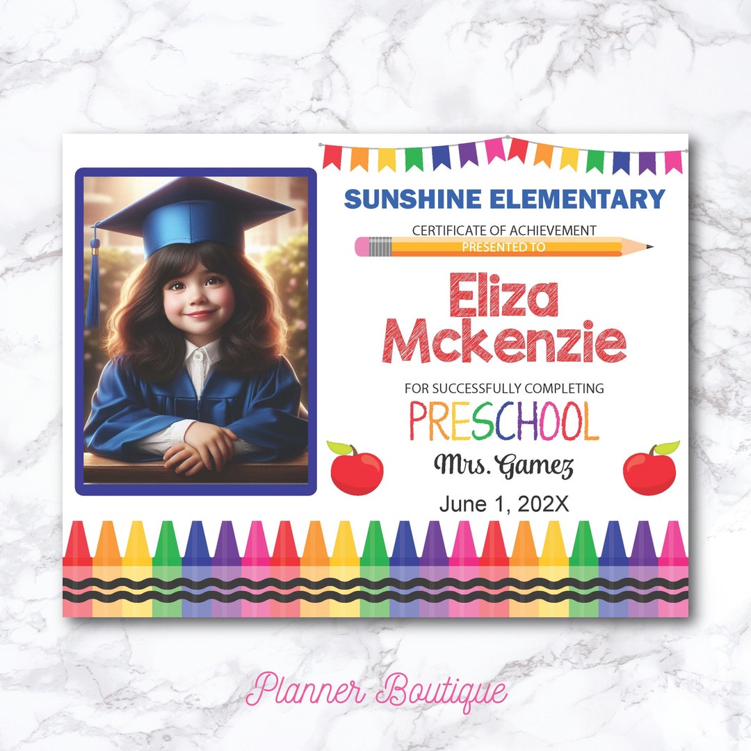 Preschool Graduation Diploma Certificate Editable With Picture ...