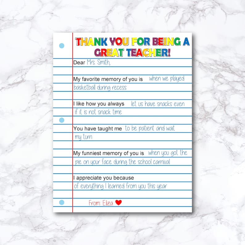 Teacher Appreciation Week Printable All About My Teacher - Etsy