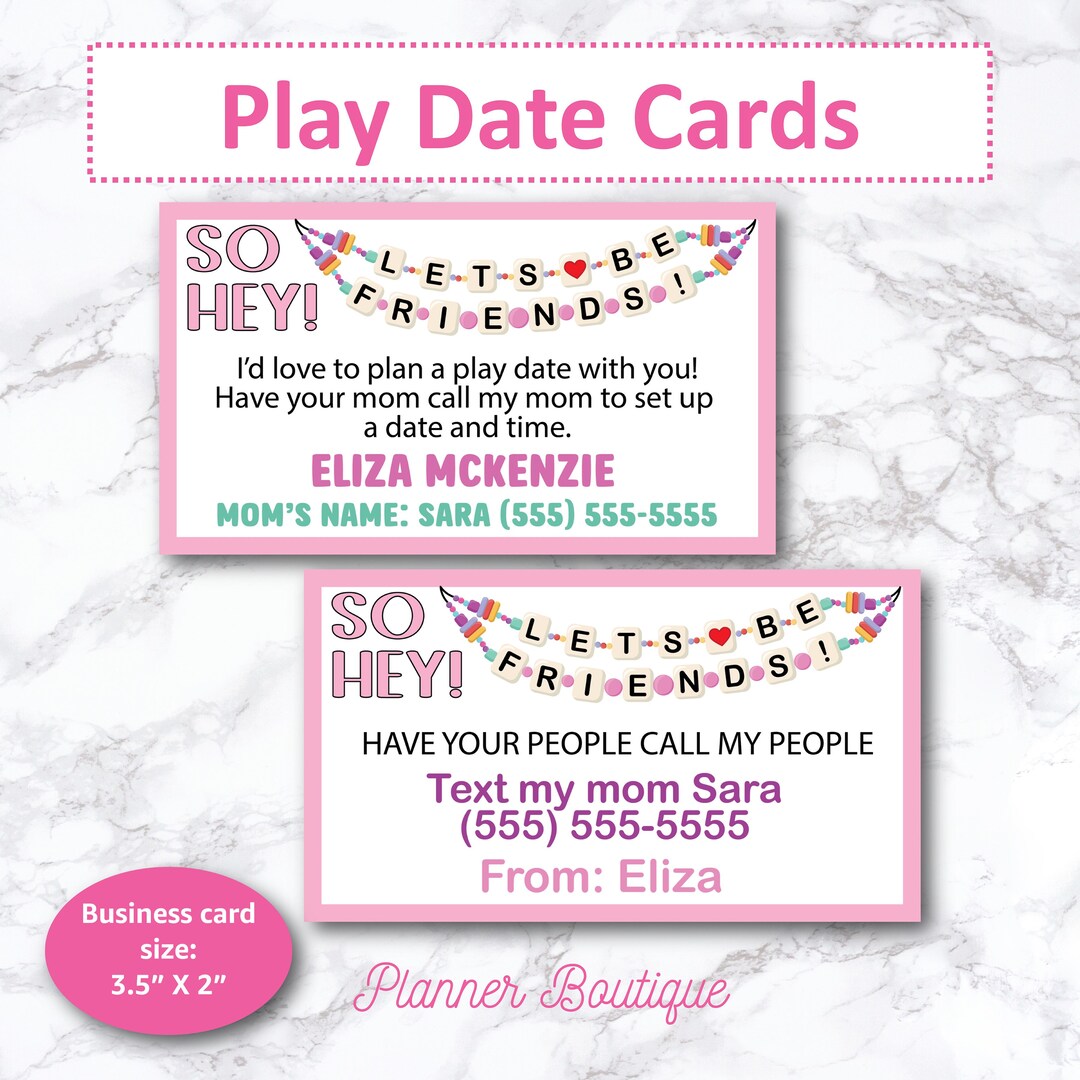 Editable Play Date Calling Card, End of School Cards for Kids, Playdate ...