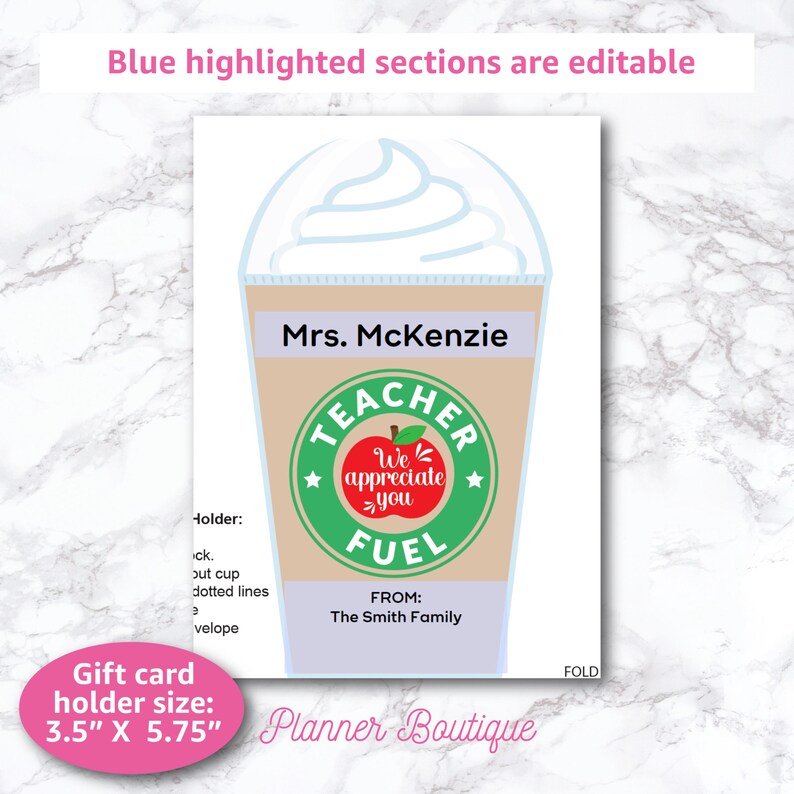 Teacher Appreciation Gift Card Holder: Coffee Cup Design (digital ...