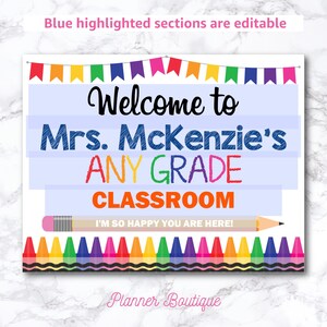 Classroom Welcome Sign Crayon Theme Door Banner Bunting Teacher Class ...