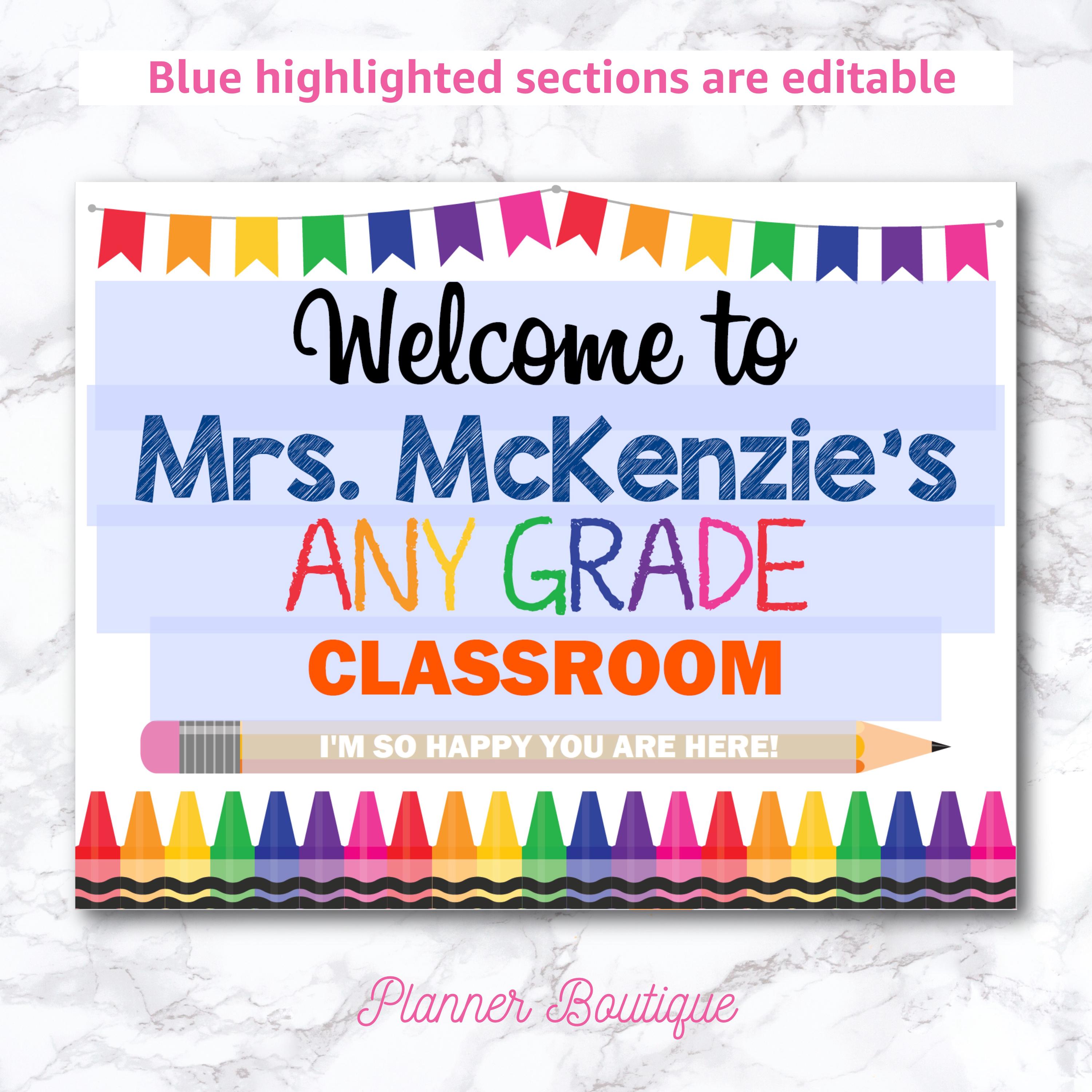 Crayon Theme Classroom Welcome Sign: Editable Door Banner (digital ...