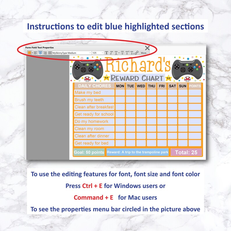 Video Game Reward Chart: Editable Chore Chart (digital Download) - Etsy