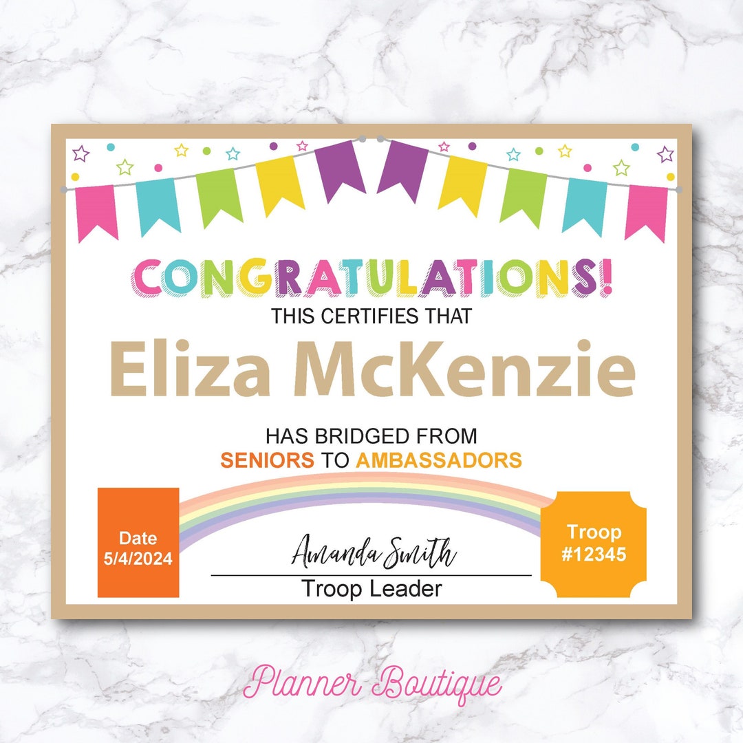 Editable Senior to Ambassador Bridging Certificate Award Bridging ...