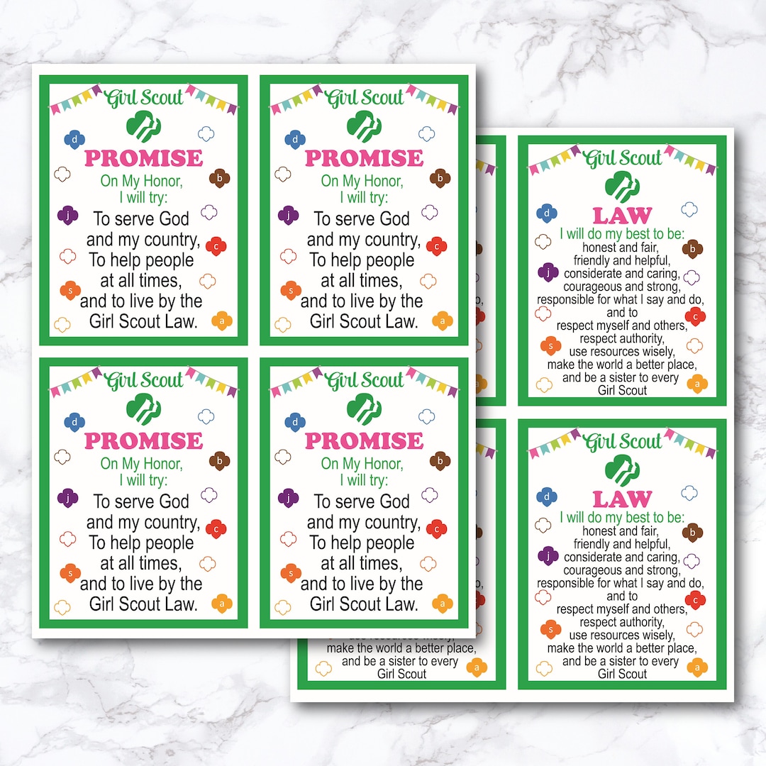 Girl Scout Promise and Law Printable, Troop Leader Handout, Girl Scout ...