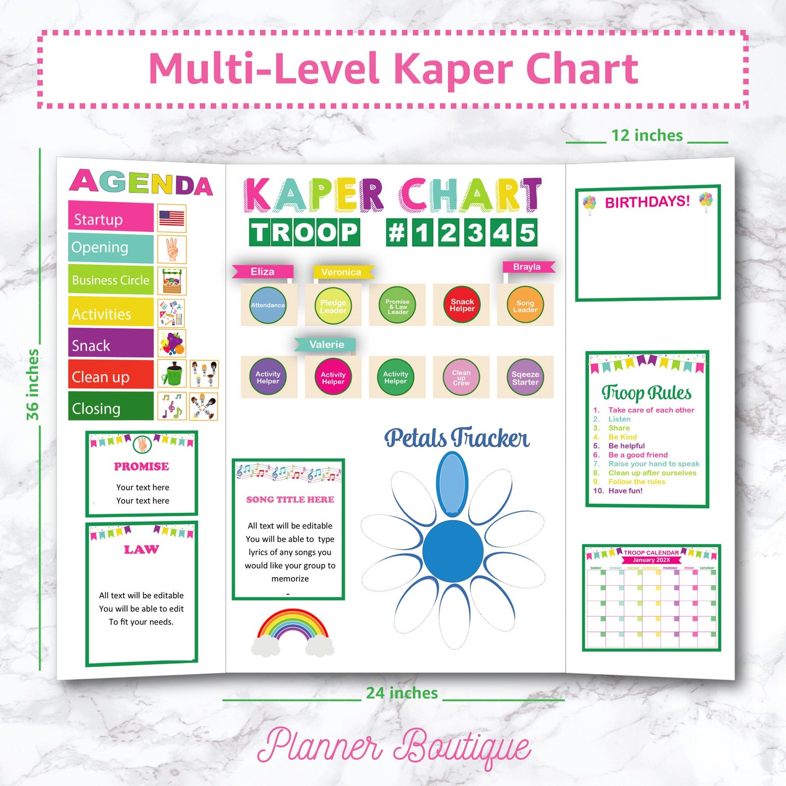 Multi-level Kaper Chart: Editable Troop Leader Meeting Display (instant ...