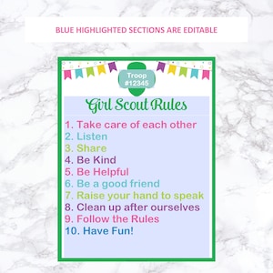 Editable Girl Scout Kaper Chart and Rules Template With Name Labels ...