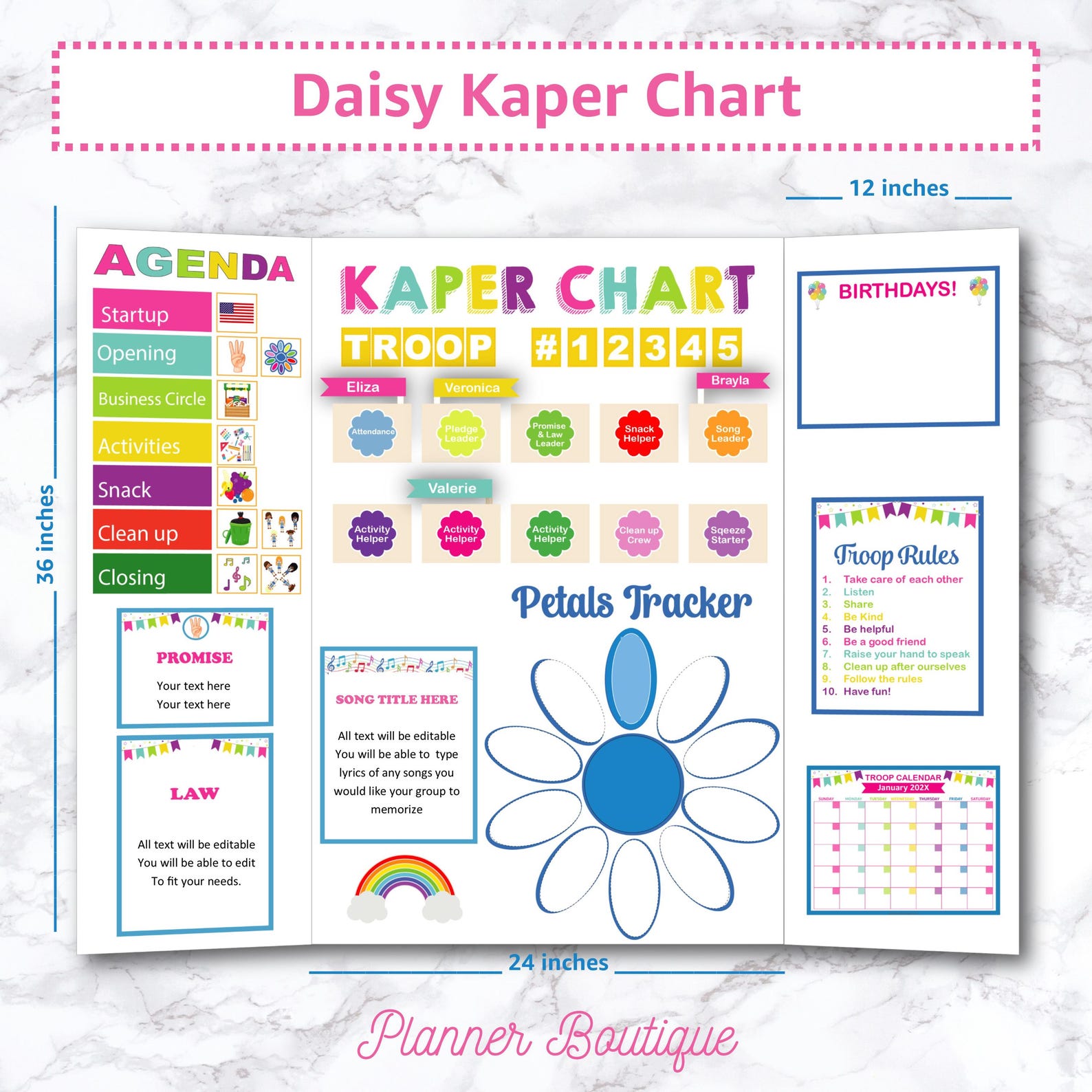 Daisy Kaper Chart: Editable Troop Leader Meeting Display (instant ...