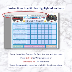 Reward Chart Editable Video Game Reward Chart Chore Chart Behavior ...
