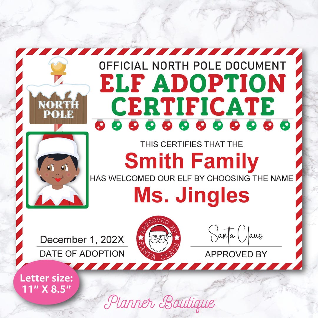 Elf Adoption Certificate Editable Elf Letters Notes From the Elves ...