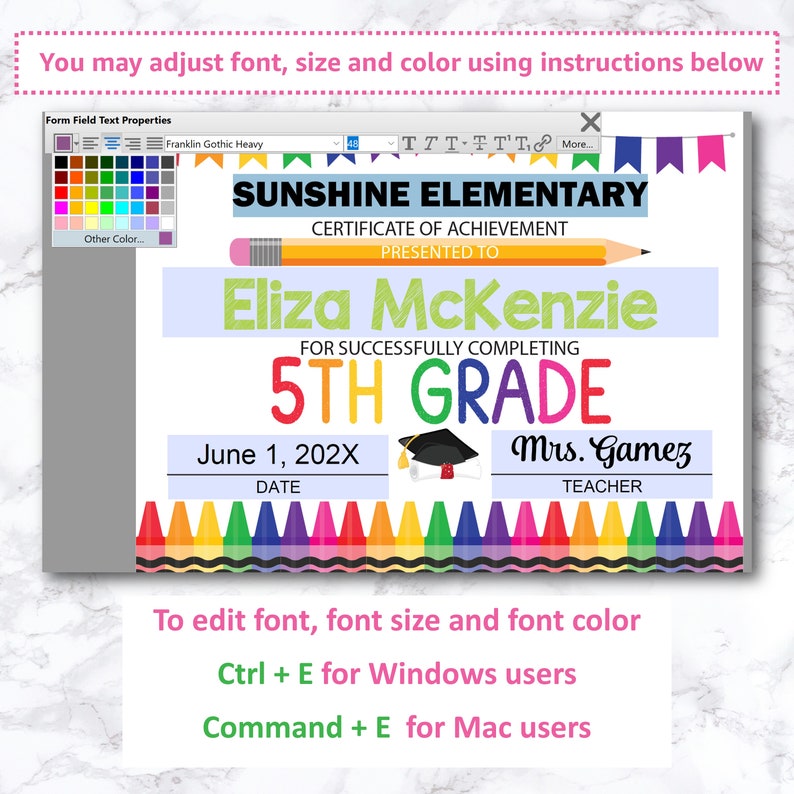 Fifth Grade Graduation Diploma: Printable Certificate (PDF) - Etsy