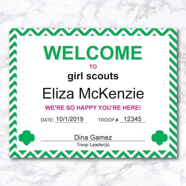 Girl Scout Welcome Certificate - Etsy
