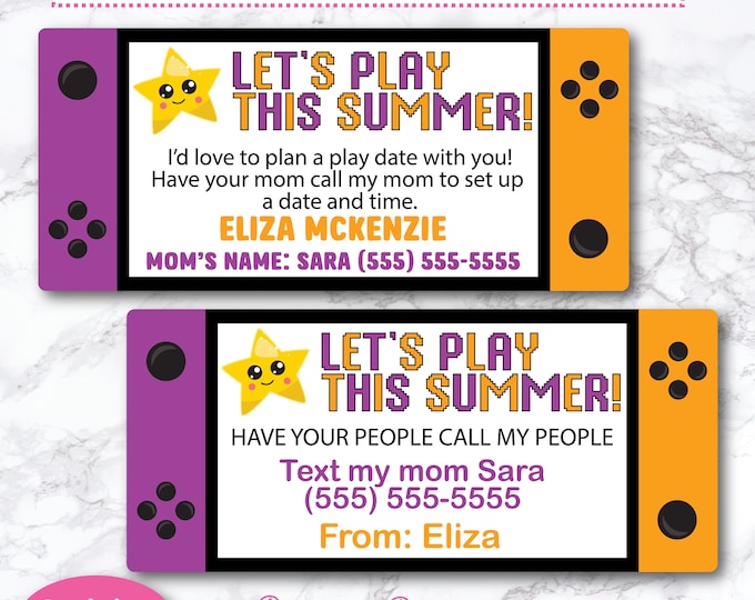Kids Playdate Calling Card: Printable Summer Contact Cards (PDF ...